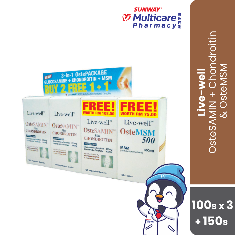 Live-Well Ostesamin Plus Chondroitin Triple Pack 100S & Ostemsm 500Mg ...